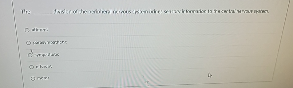 Solved The ﻿division of the peripheral nervous system | Chegg.com