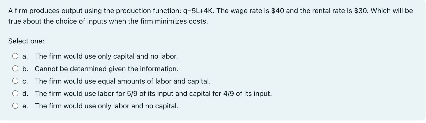 Solved A firm produces output using the production function: | Chegg.com