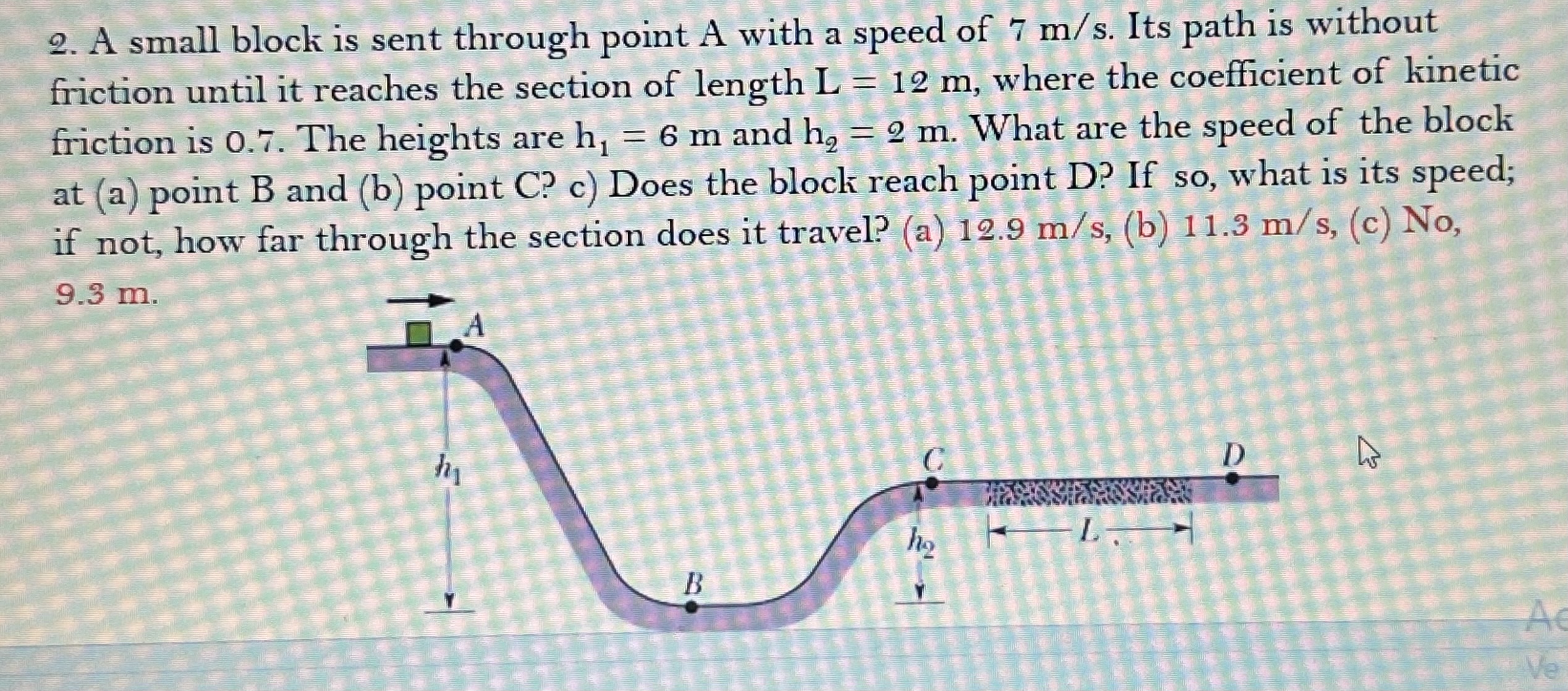 Solved A small block is sent through point A with a speed of | Chegg.com