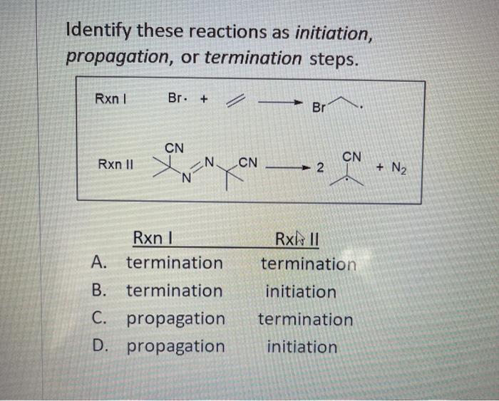 Solved Identify these reactions as initiation, propagation, | Chegg.com