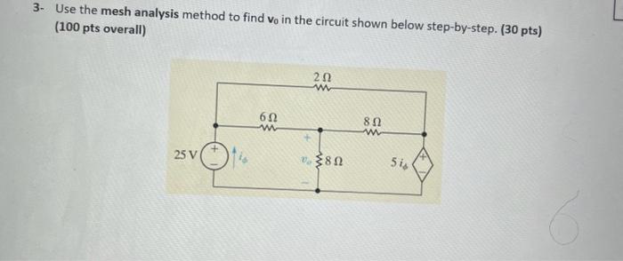 Solved 3. Use the mesh analysis method to find v0 in the | Chegg.com