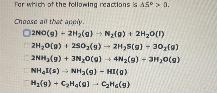 Solved For the reaction 2NH3(g)+3 N2O(g)→4 N2(g)+3H2O(g) | Chegg.com