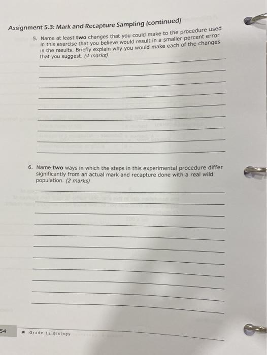 Solved Assignment 5.3: Mark and Recapture Sampling (20 | Chegg.com