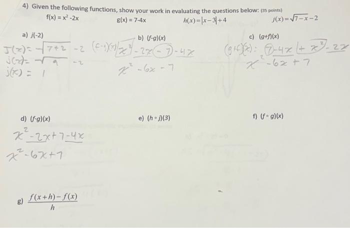 Solved 4) Given the following functions, show your work in | Chegg.com