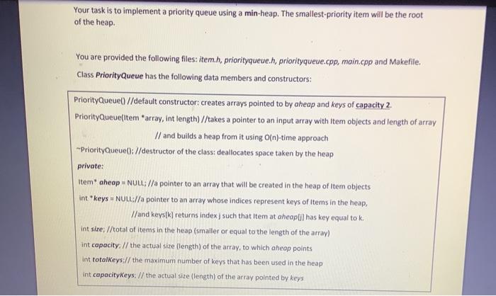 Solved Your task is to implement a priority queue using a | Chegg.com