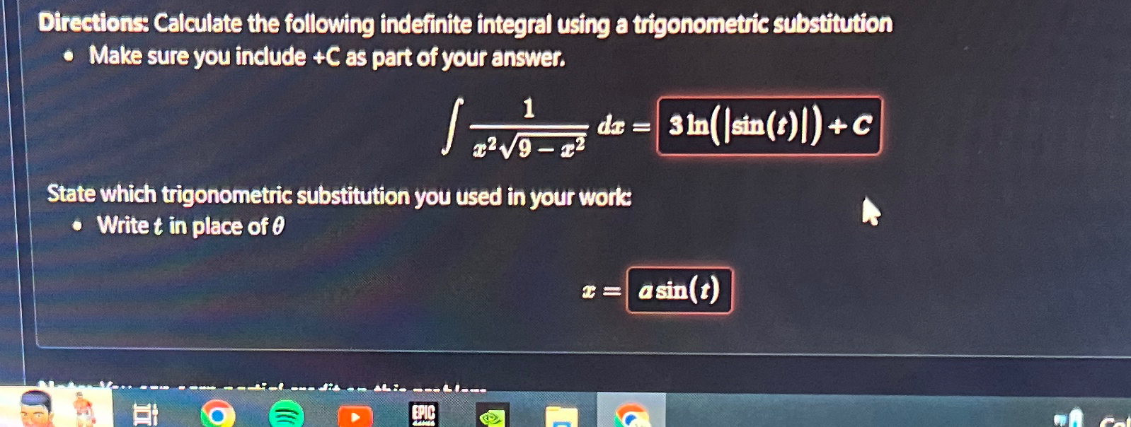 Solved Directions: Calculate the following indefinite | Chegg.com