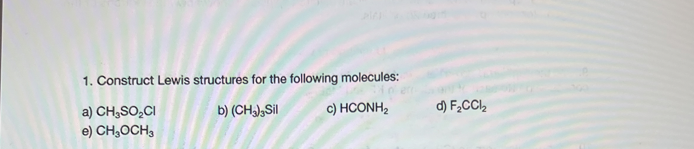 Solved Construct Lewis structures for the following | Chegg.com