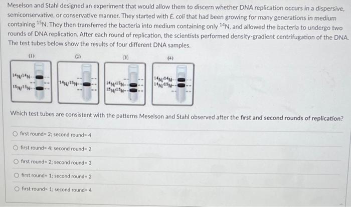 Solved Meselson and Stahl designed an experiment that would | Chegg.com