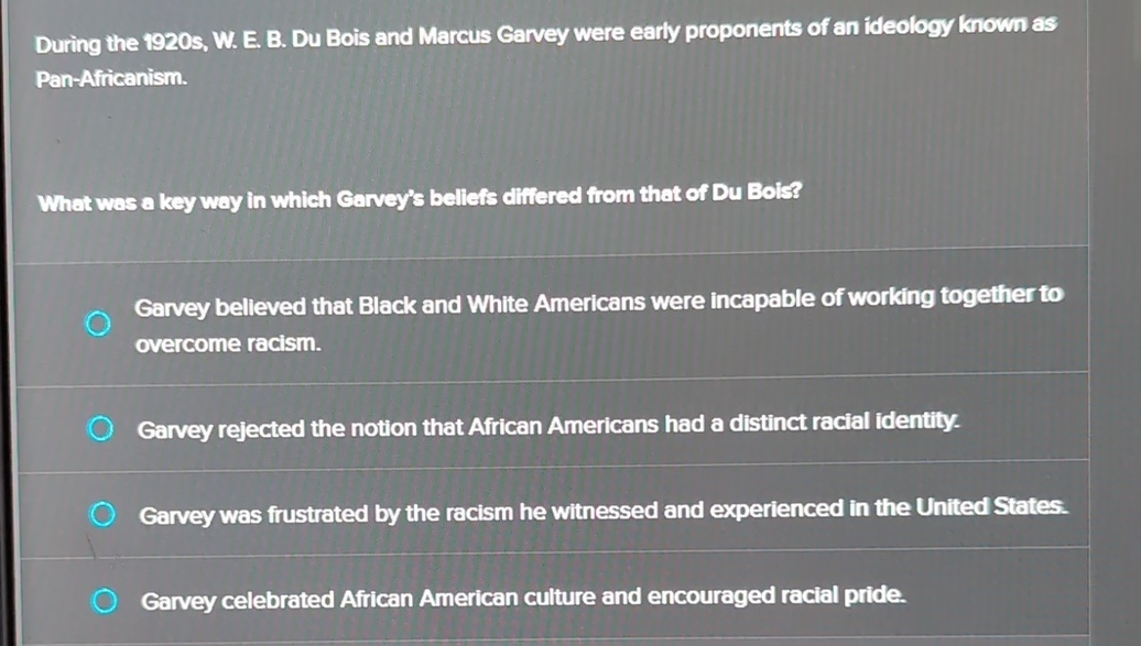 Solved During the 1920s, ﻿W. ﻿E. ﻿B. ﻿Du Bois and Marcus | Chegg.com