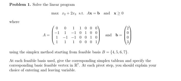 Solved Problem 1. Solve the linear program maxx2+2x3 s.t. | Chegg.com