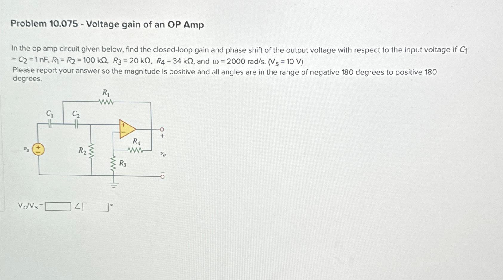 Solved Problem 10.075 - ﻿Voltage gain of an OP AmpIn the op | Chegg.com