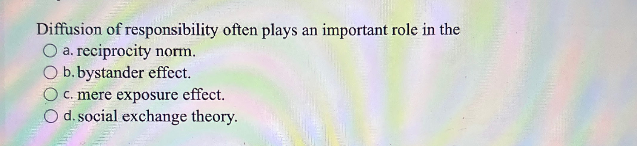 Solved Diffusion of responsibility often plays an important | Chegg.com