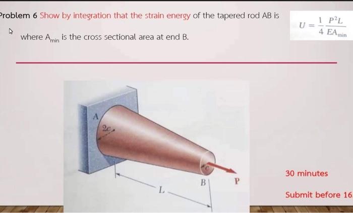 Solved Problem 6 Show by integration that the strain energy | Chegg.com