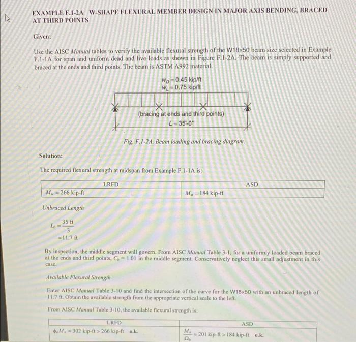 Solved EXAMPLE F.1-2A W-SHAPE FLEXURAL MEMBER DESIGN IN | Chegg.com