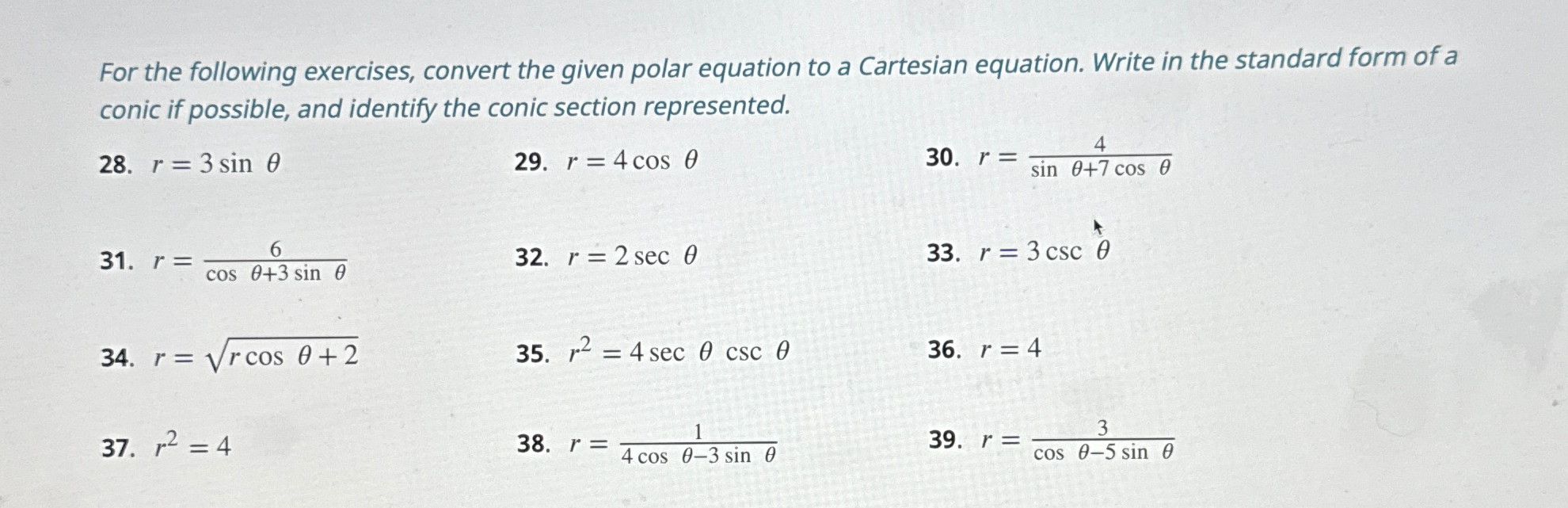 Solved For the following exercises, convert the given polar | Chegg.com