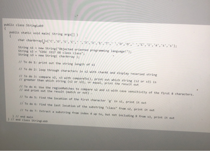 Solved public class StringLab9 public static void | Chegg.com