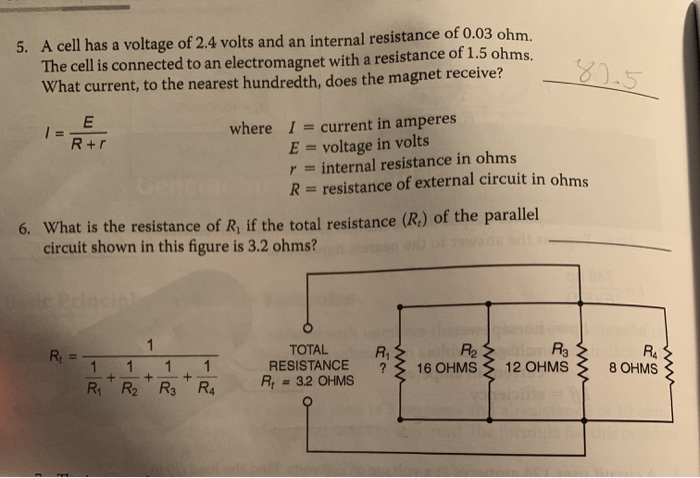 Solved 5. A cell has a voltage of 2.4 volts and an internal | Chegg.com