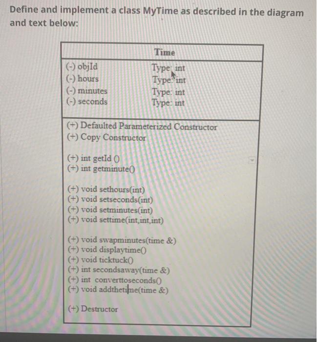 Solved Define And Implement A Class Mytime As Described In 