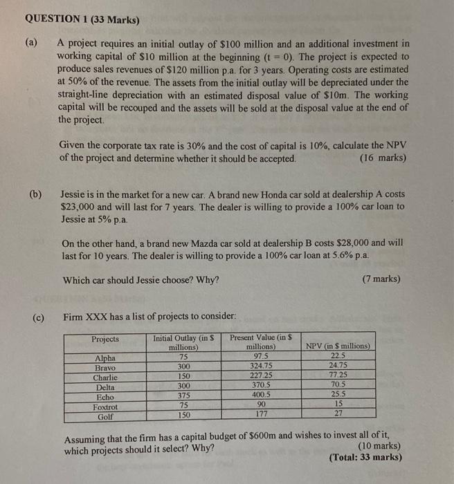 Solved (a) A project requires an initial outlay of $100 | Chegg.com