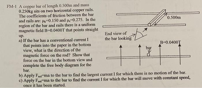 Solved 0.500m FM-1 A copper bar of length 0.500m and mass | Chegg.com