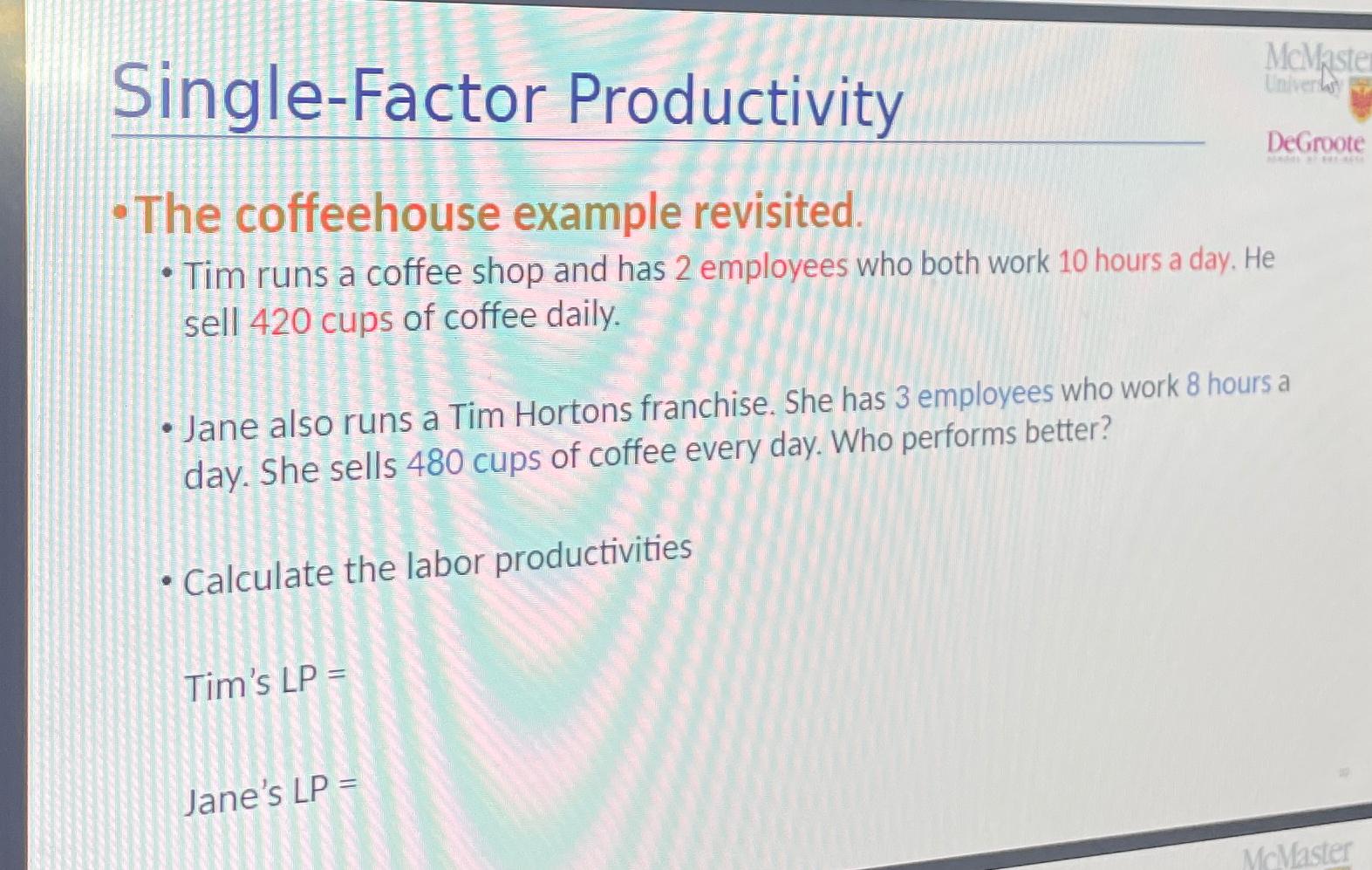 Solved Single-Factor ProductivityMcMasteDeGroote-The | Chegg.com