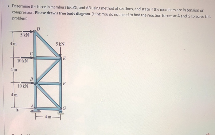 Solved • Determine The Force In Members Bf Bg And Ab Using