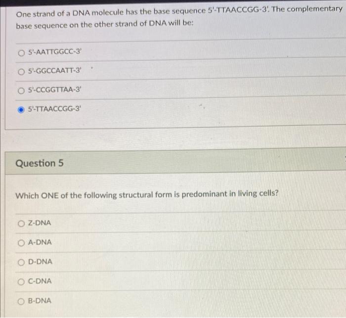 Solved One strand of a DNA molecule has the base sequence | Chegg.com