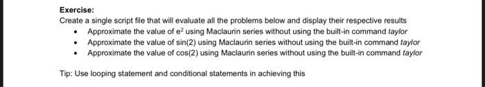 Solved Exercise: Create a single script file that will | Chegg.com