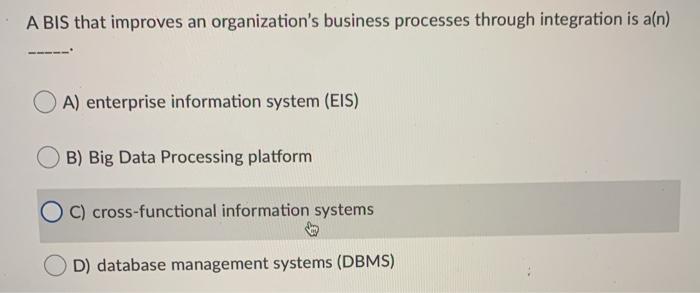 Solved A BIS that improves an organization's business | Chegg.com