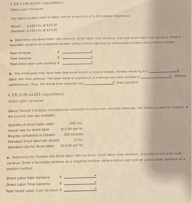 Solved 5. EX.23.08.ALGO (Algorithmic) Direct Labor Variances | Chegg.com