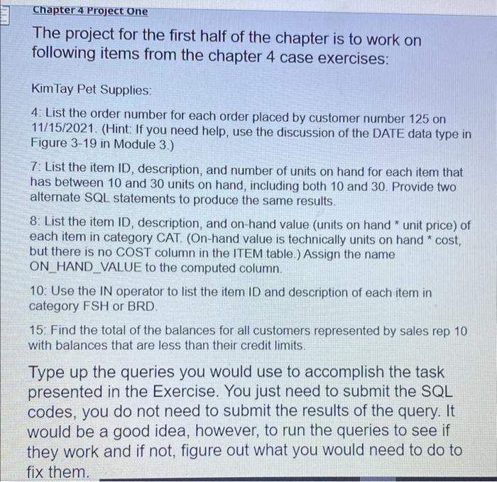 The project for the first half of the chapter is to | Chegg.com