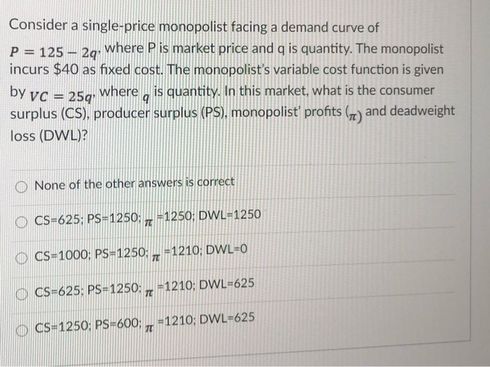 Solved Consider a single-price monopolist facing a demand | Chegg.com