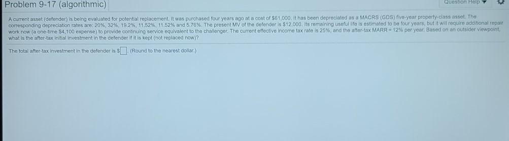 Solved Problem 9-17 (algorithmic) Question Help A current | Chegg.com