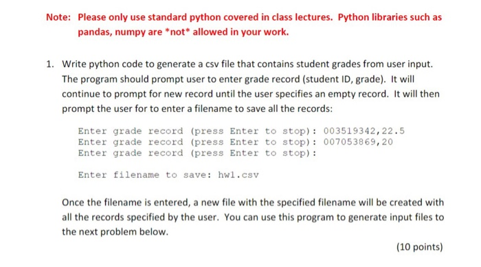 Solved Note: Please only use standard python covered in | Chegg.com