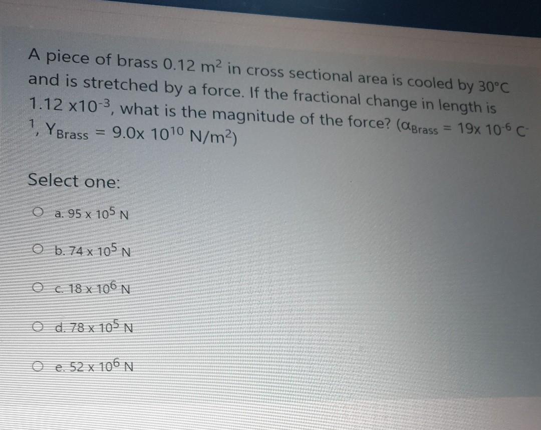 Solved A piece of brass 0.12 m2 in cross sectional area is | Chegg.com