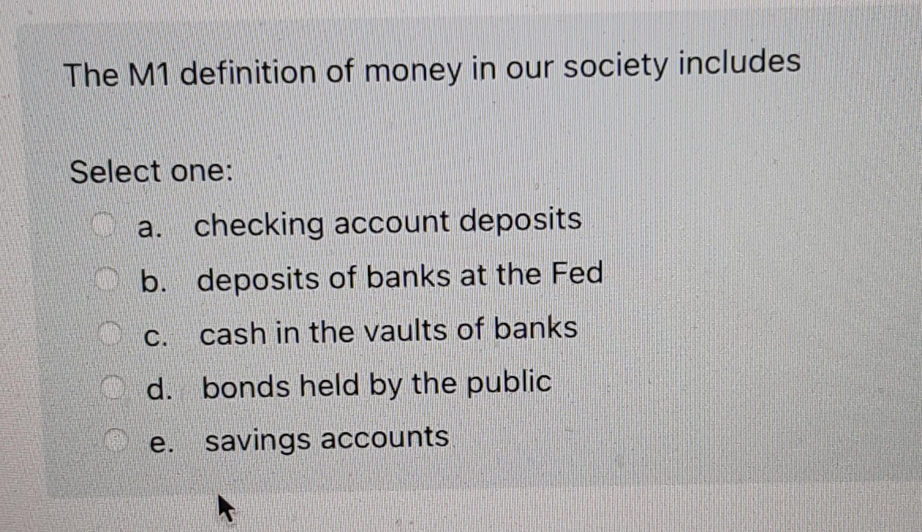 Solved The M1 definition of money in our society includes | Chegg.com