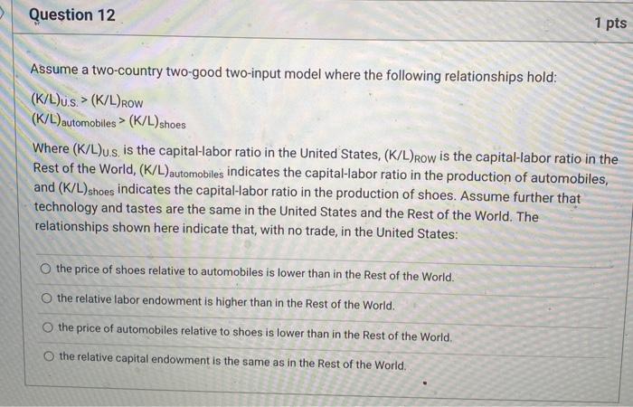 Solved Assume a two-country two-good two-input model where | Chegg.com