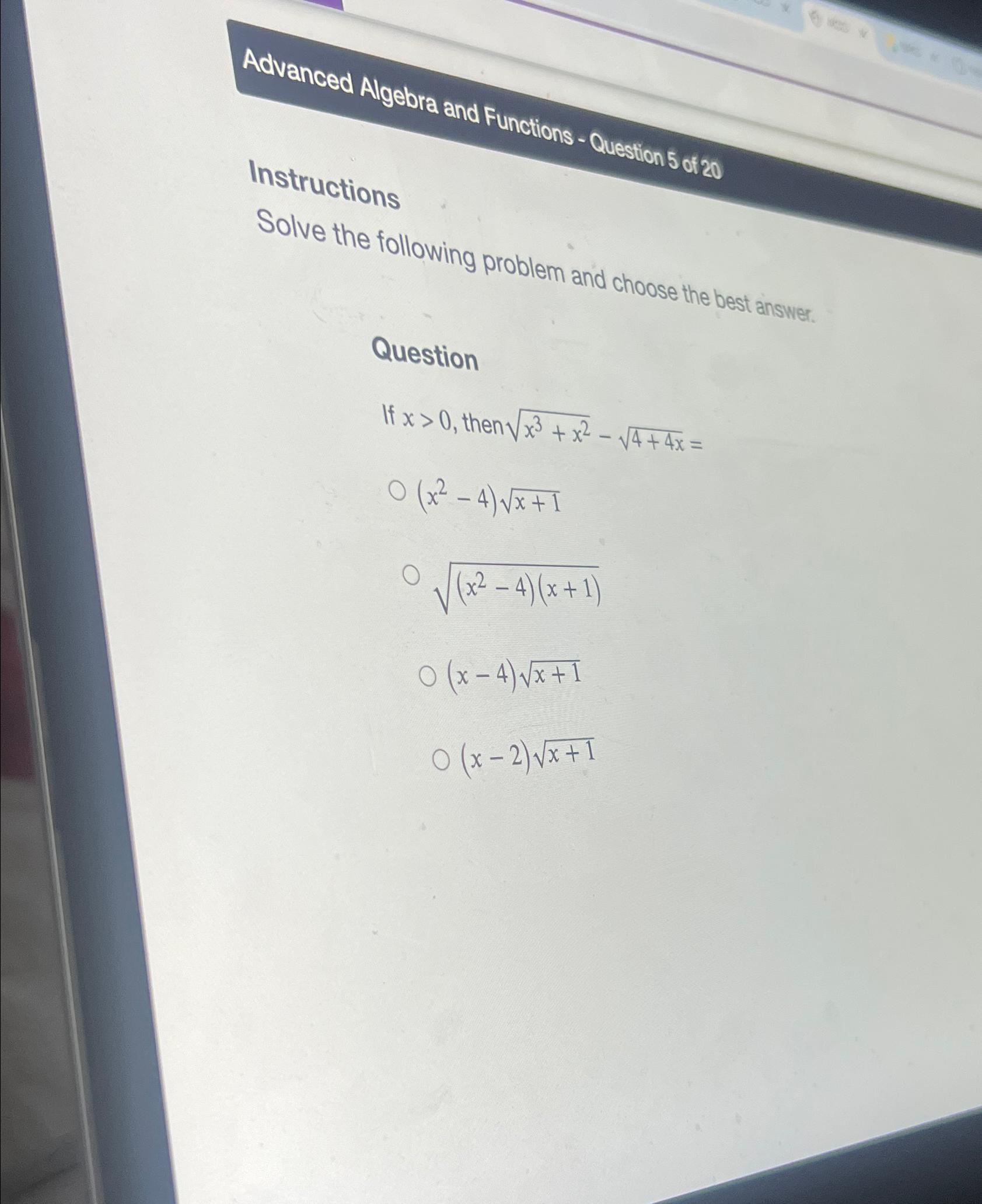 Solved Advanced Algebra and Functions - ﻿Question 5 ﻿of | Chegg.com