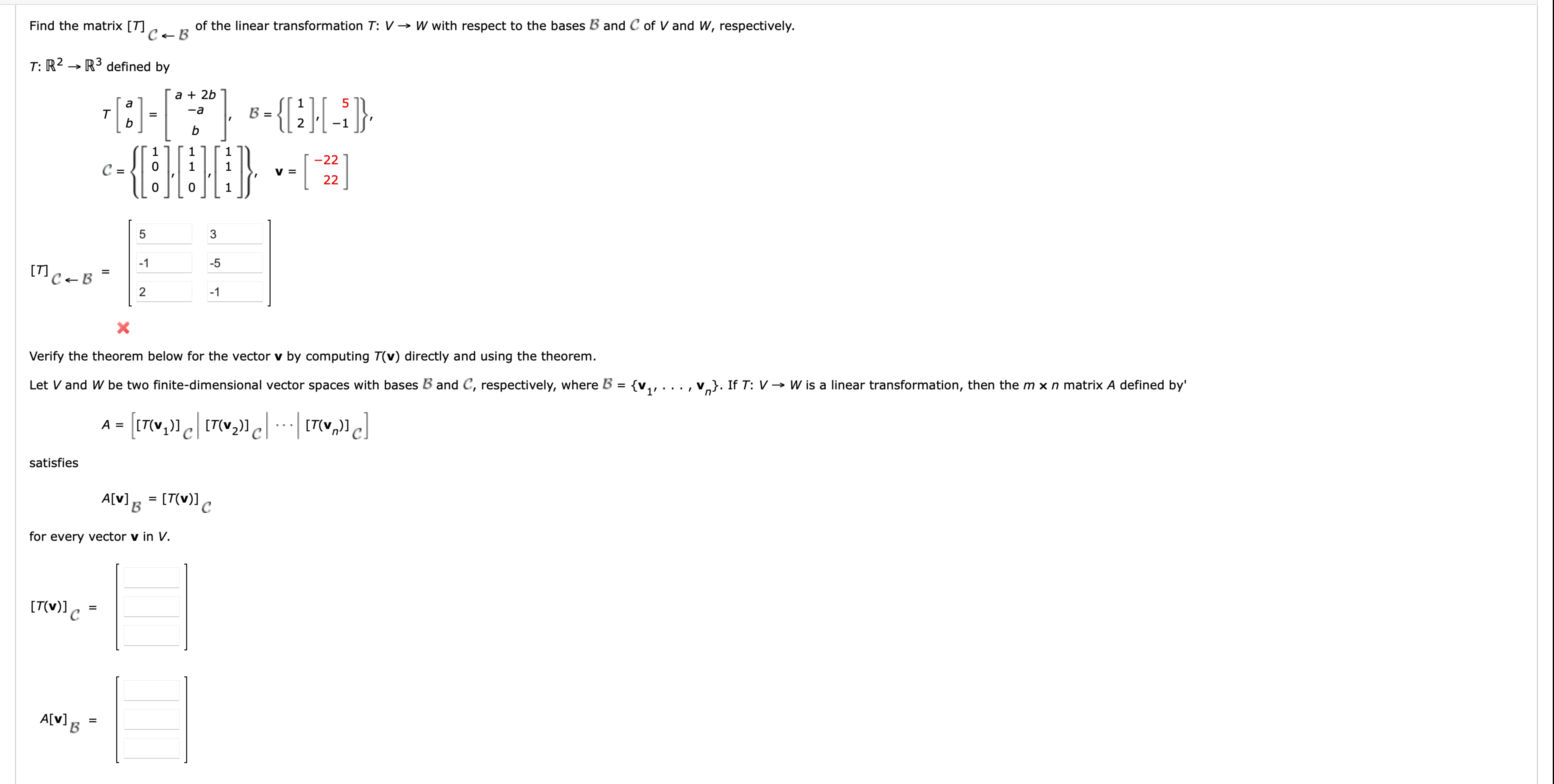 Solved Find the matrix ?[T]ClarrB of the linear | Chegg.com