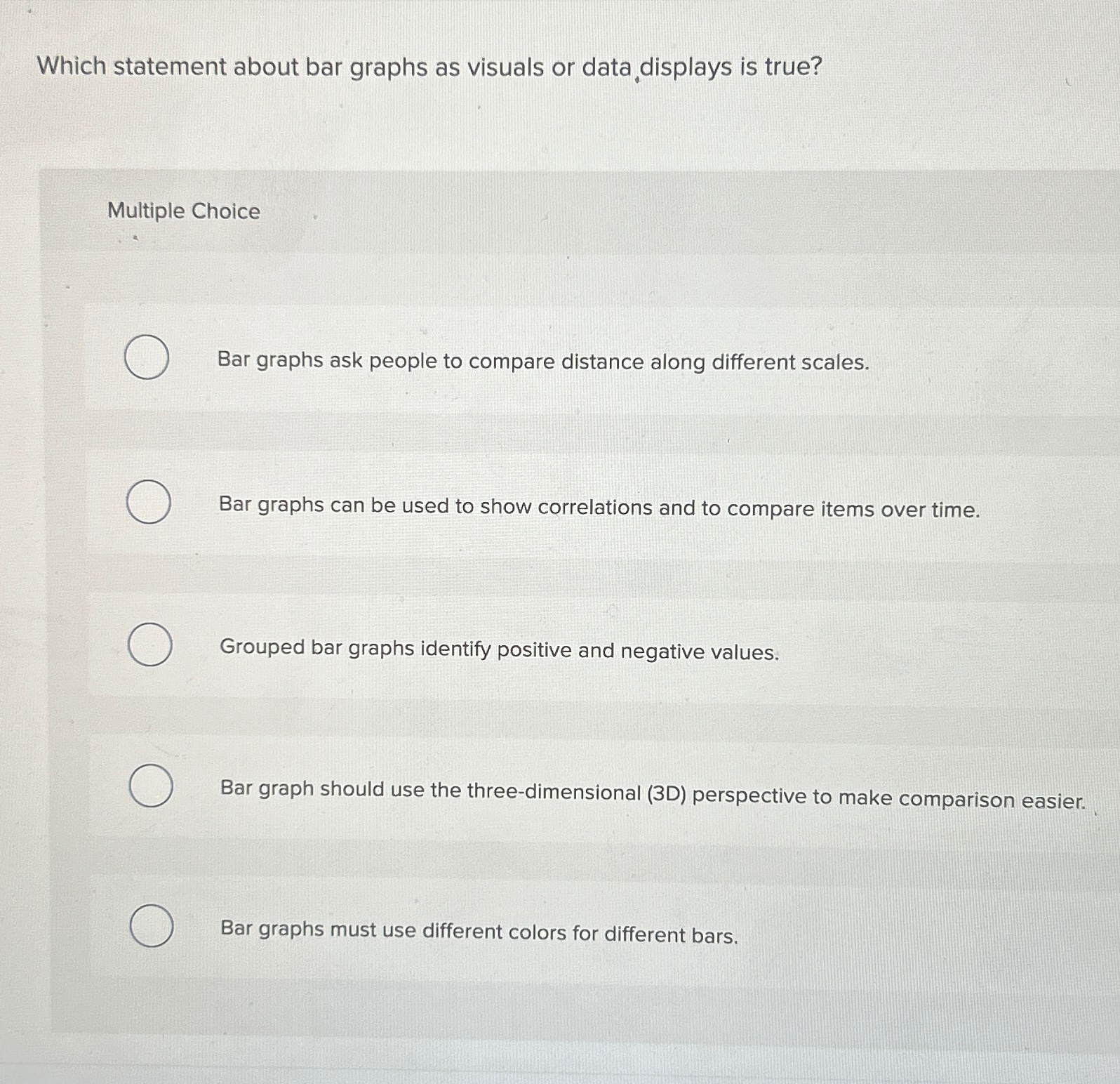Solved Which statement about bar graphs as visuals or data | Chegg.com