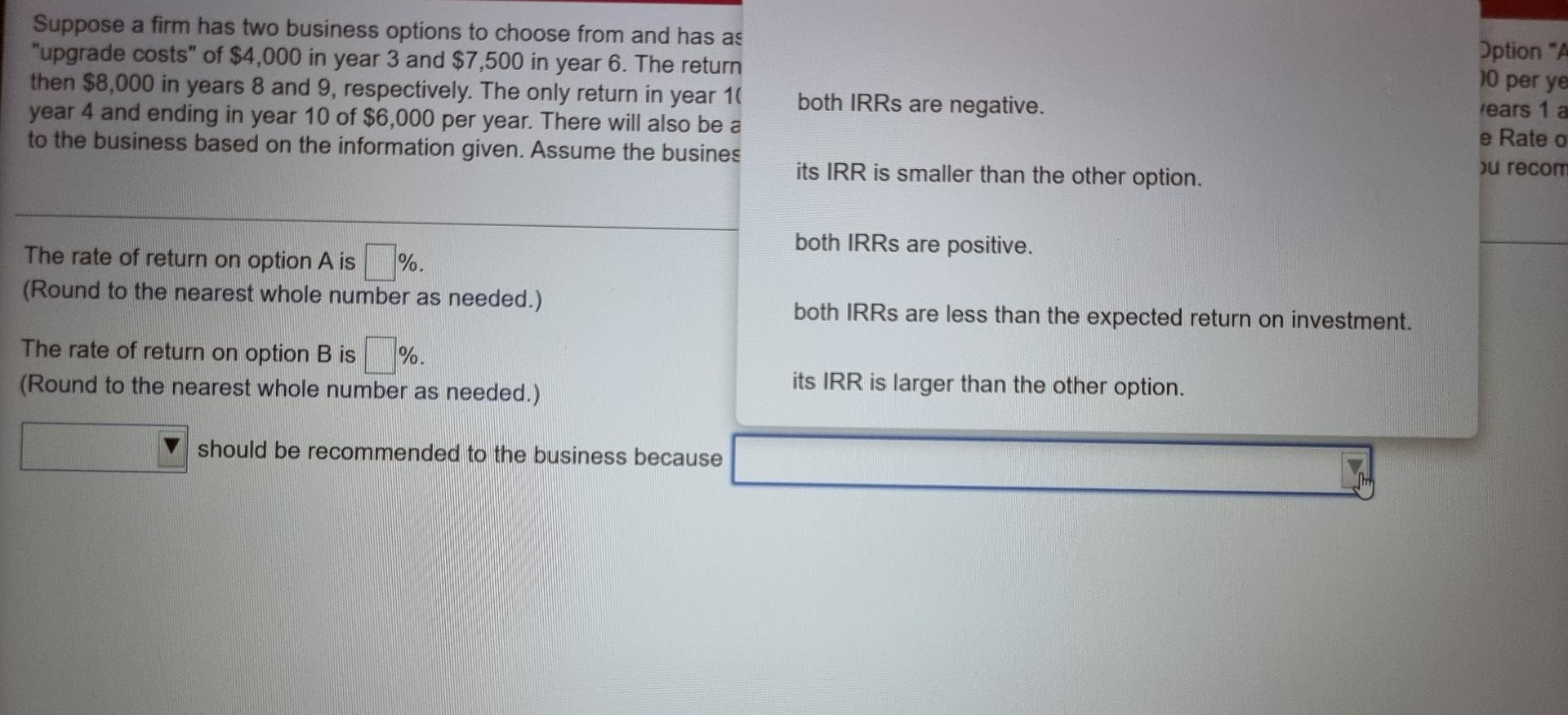 Solved Option "A Suppose a firm has two business options | Chegg.com