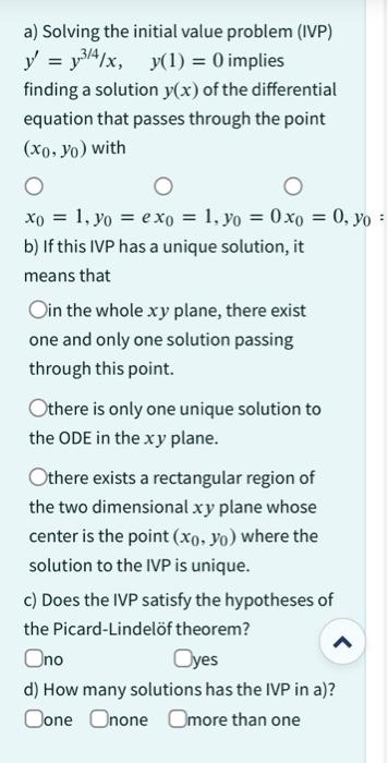 Solved a) Solving the initial value problem (IVP) | Chegg.com