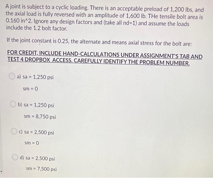 Solved A joint is subject to a cyclic loading. There is an | Chegg.com