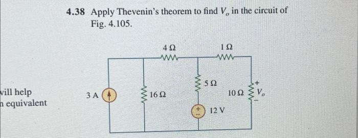 Solved 4.38 Apply Thevenin's theorem to find Vo in the | Chegg.com