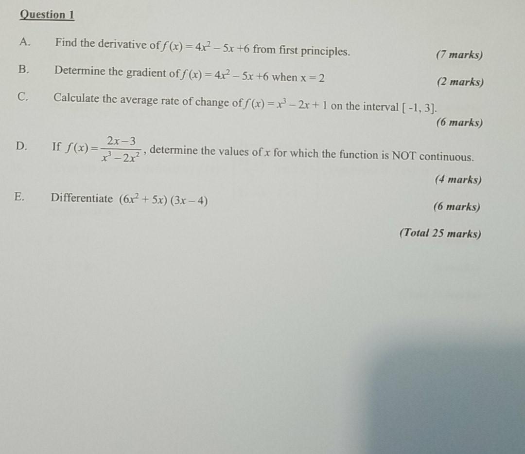 Solved Question 1 A Find the derivative of f(x) = 4x2 – 5x | Chegg.com
