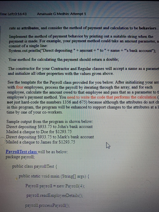 Payroll Class package payroll; w public class Payroll | Chegg.com