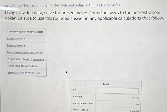 Solved Activity 4.a - Solving for Present Value, Deferred | Chegg.com Solved Activity 4.a - Solving for Present Value, Deferred | Chegg.com