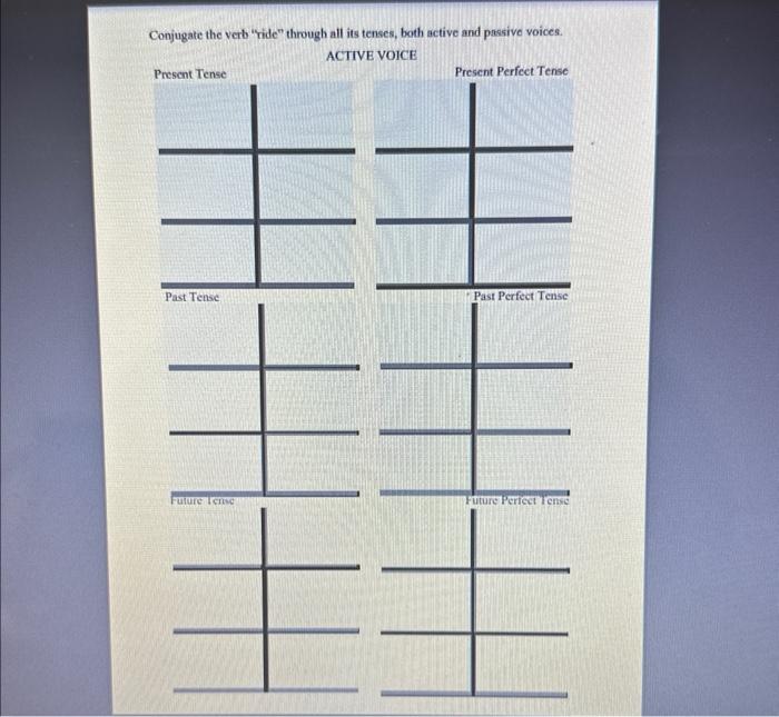 Conjugate the verb "ride" through all its tenses, | Chegg.com