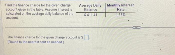 Solved Find the finance charge for the given charge account | Chegg.com
