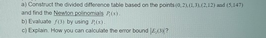 Solved a) Construct the divided difference table based on | Chegg.com